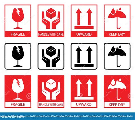 Fragile Icons Set Of Packaging Symbols This Side Up Handle With Care Fragile Keep Dry
