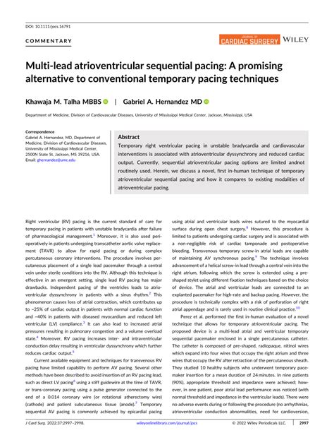 Multi‐lead Atrioventricular Sequential Pacing A Promising Alternative To Conventional Temporary