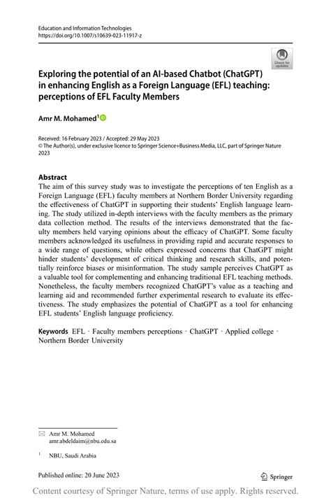Exploring The Potential Of An Ai Based Chatbot Chatgpt In Enhancing English As A Foreign