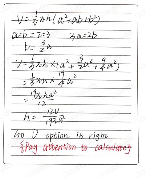 Solved The figure and formula above are used to calculate V π h a ab b the volume V