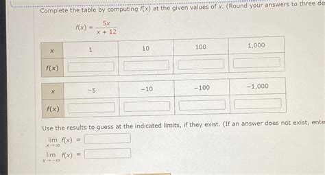 solved complete the table by computing f x ﻿at the given