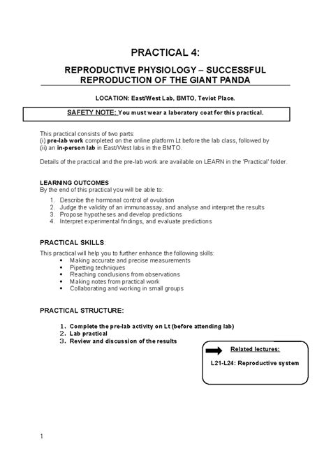Practical 4 Handout Practical 4 Reproductive Physiology Successful