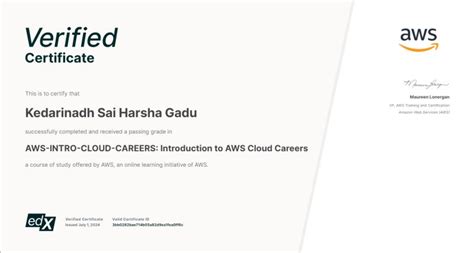 completed cloud careers course on aws kedarinadh sai harsha posted on