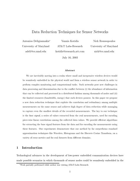 Pdf Data Reduction Techniques In Sensor Networks