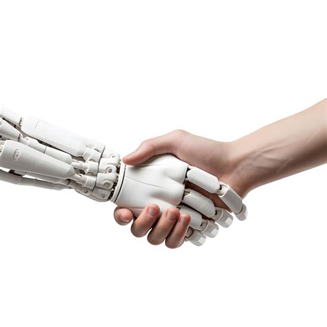 Premium Psd White Robot Hand Shaking Hands With Human Hand Generative Ai