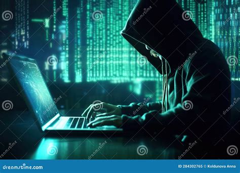 Hacker Uses Abstract Laptop With Binary Code Concept Of Cybersecurity