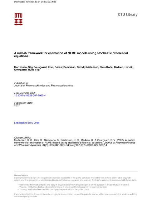 Pdf A Matlab Framework For Estimation Of Nlme Models Using Stochastic