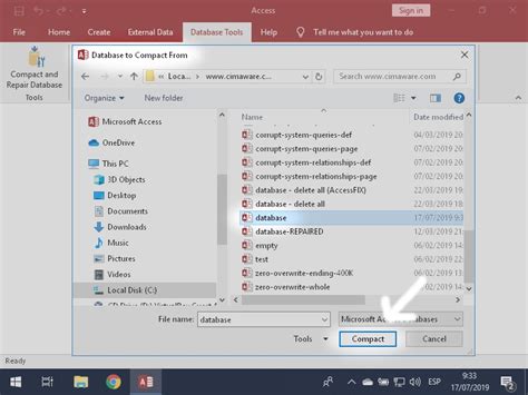 how to repair files in ms access using “compact and repair” accdb