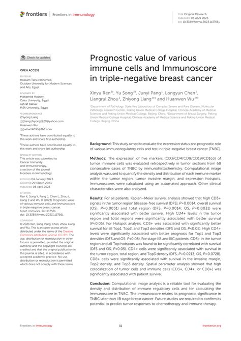 Pdf Prognostic Value Of Various Immune Cells And Immunoscore In Triple Negative Breast Cancer