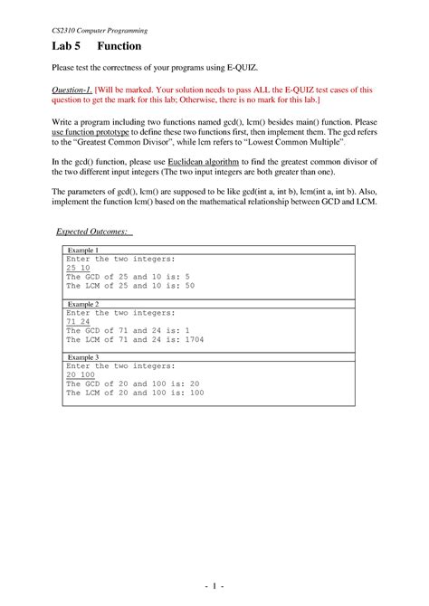 Lab05 Asdas Cs2310 Computer Programming 1 Lab 5 Function Please