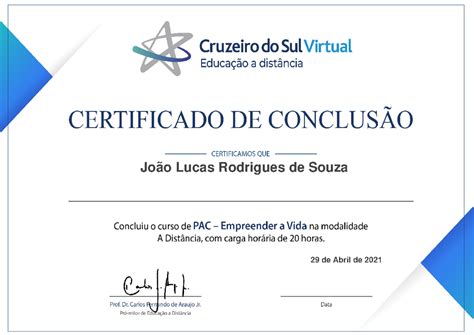Certificado Joao Lucas Cruzeiro Do Sulvirtual Educação A Distância