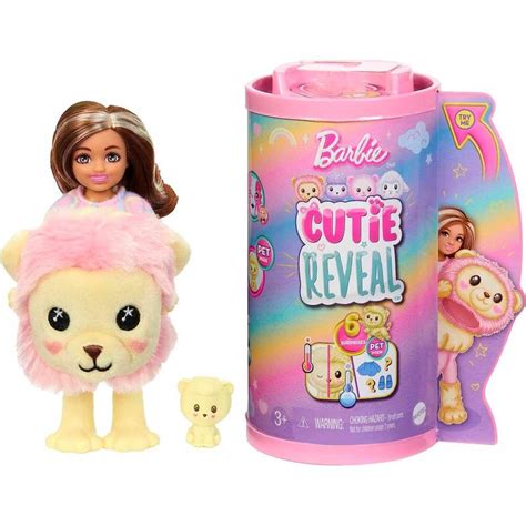 Barbie Cutie Reveal Cozy Cute Tees Series Chelsea Doll Accessories Plush Lion Brunette Small