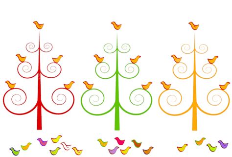 Christmas Trees And Birds Element Beautiful Select Vector Element