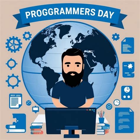 World Programmers Day Poster Man Working At A Desk With Computer Premium Ai Generated Image