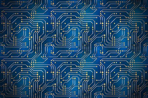 복잡 한 컴퓨터 마이크로 칩 블루 마더보드 수평 테크노 백그라운드에 황금 연락처 오솔길에 대한 스톡 벡터 아트 및 기타 이미지 오솔길 컴퓨터 사용 Cpu Istock