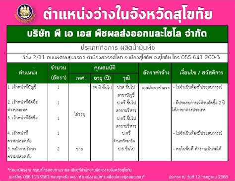ตำแหน่งงานว่างจากนายจ้าง ส สำนักงานจัดหางานจังหวัดสุโขทัย Facebook