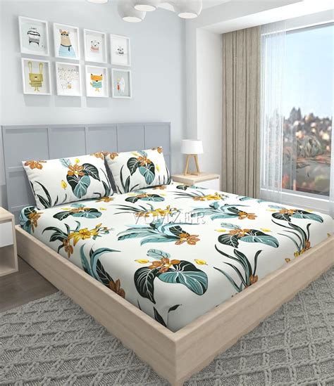 Buy VOMZER 300 TC Elastic Fitted Bedsheets With 2 Double Size Pillow