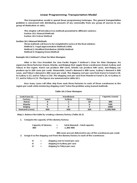 Linear Programming Transportation Model Pdf Analysis Algorithms