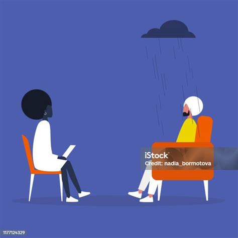 심리 치료 의사와 환자 사이의 대화 클리닉 컨설팅 정신 건강 지원 우울증 개념 플랫 편집 가능한 벡터 일러스트레이션 클립 아트 감정에 대한 스톡 벡터 아트 및 기타 이미지