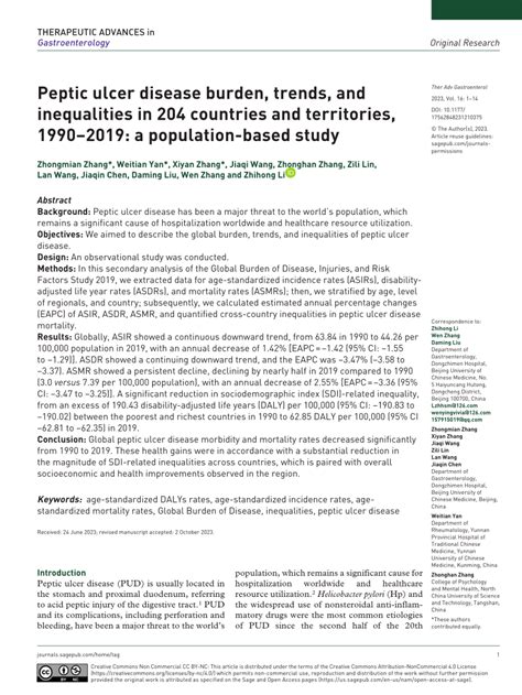 Pdf Peptic Ulcer Disease Burden Trends And Inequalities In 204 Countries And Territories