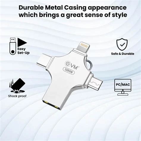 Evm Enstore 128gb 4 In 1 Otg Pendrive For Android Micro Usb Type C Iphone All In One Metal