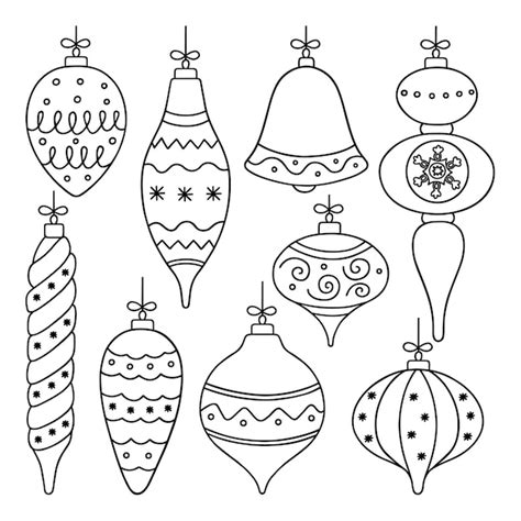 Boules De Noël Doodle Set Décoration Du Nouvel An Dans Le Style De Croquis Vecteur Premium