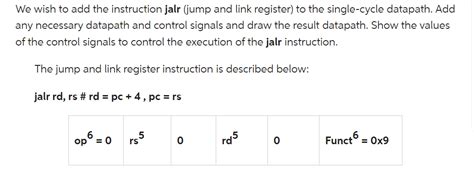 Solved We Wish To Add The Instruction Jalr Jump And Link