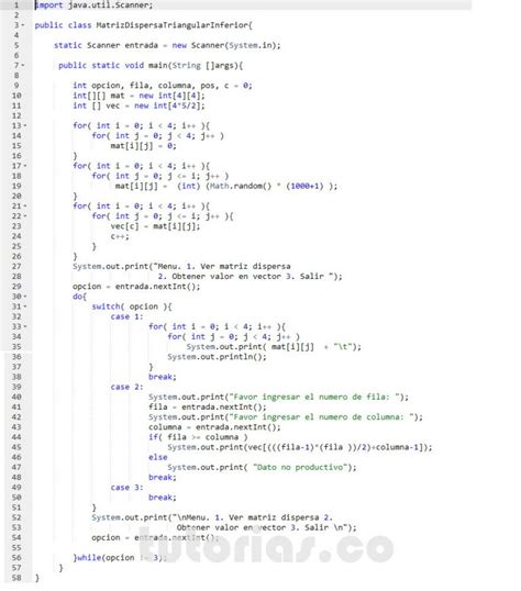 arrays java matriz dispersa triangular inferior en vector