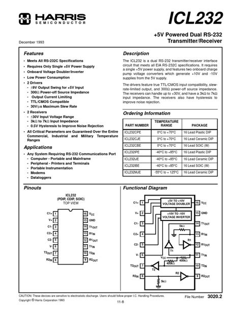 Description Features 5v Powered Dual Rs 232 Transmitterreceiver