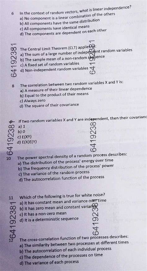 6 In The Context Of Random Vectors What Is Linear Independence A No Component Is A Linear