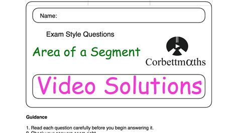 Area Of A Segment Answers Corbettmaths Youtube
