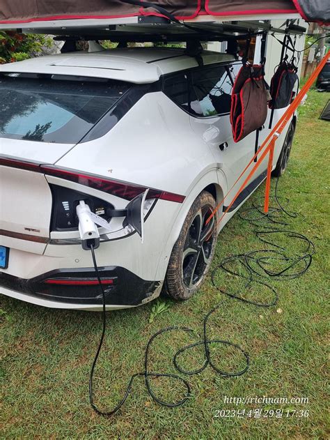 전기차 캠핑 Ev6 V2l 로 차박 하기 전기는 얼마나 쓸까 Ev6 차박시 전기 사용량 확인