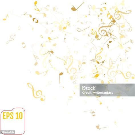 떨어지는 노트 배경 벡터 고음 음자리표 베이스 음자리표와 음악 메모의 프레임 흰색 바탕에 다양 한 크기의 골드 음악 기호 구도에 대한 스톡 벡터 아트 및 기타 이미지