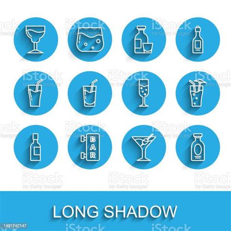 세트 라인 샴페인 병 바 와인 잔 마티니 알코올 음료 럼 칵테일 및 샴페인 아이콘 잔이 있는 거리 간판 벡터 0명에 대한 스톡 벡터 아트 및 기타 이미지 Istock