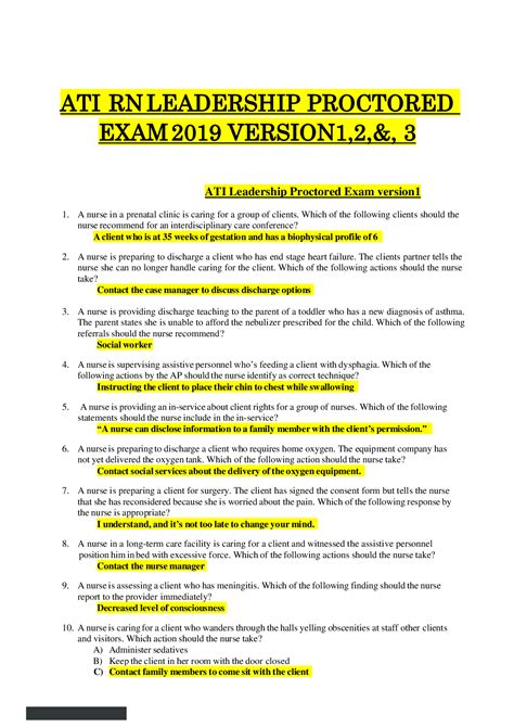 ati rn leadership proctored exam 2019 version 1 2 3 pdf browsegrades