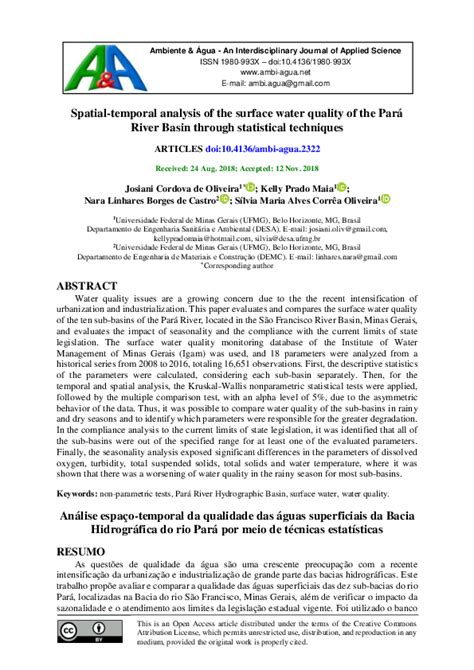 Pdf Spatial Temporal Analysis Of The Surface Water Quality Of The