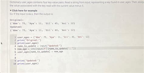 solved dictionary user ages contains four key value pairs