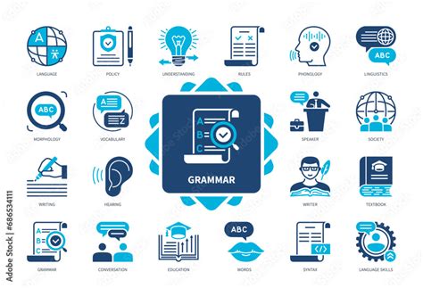 Grammar Icon Set Writing Language Morphology Speech Rules