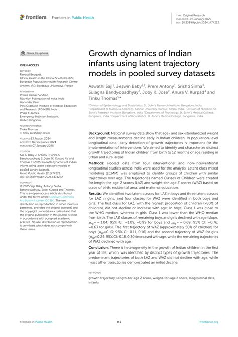Pdf Growth Dynamics Of Indian Infants Using Latent Trajectory Models