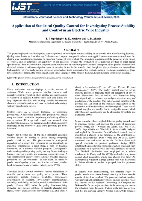 Pdf Application Of Statistical Quality Control For Investigating