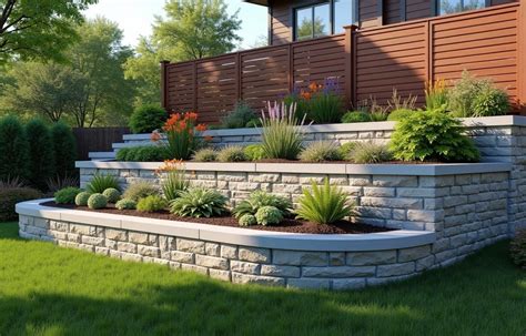 Backyard Retaining Wall With Fence On Top