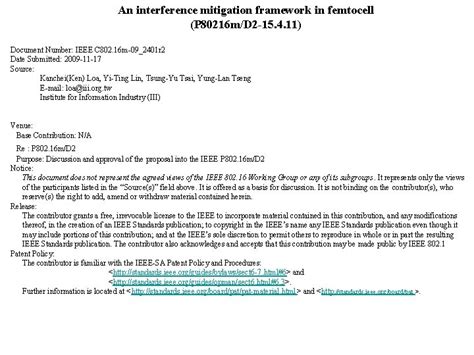 an interference mitigation framework in femtocell p 80216