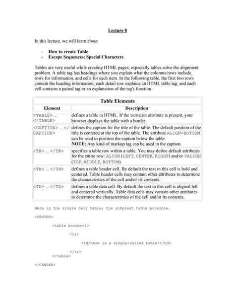 html basics 7 table doc