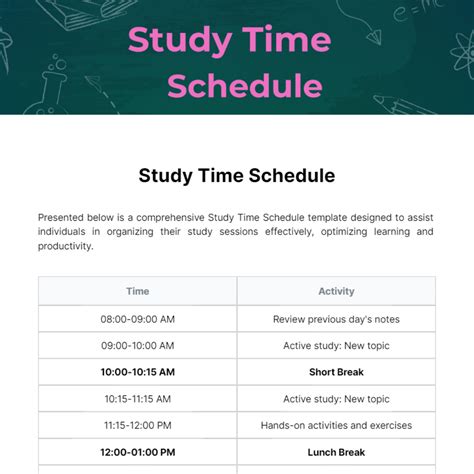Free Study Time Schedule Template To Edit Online