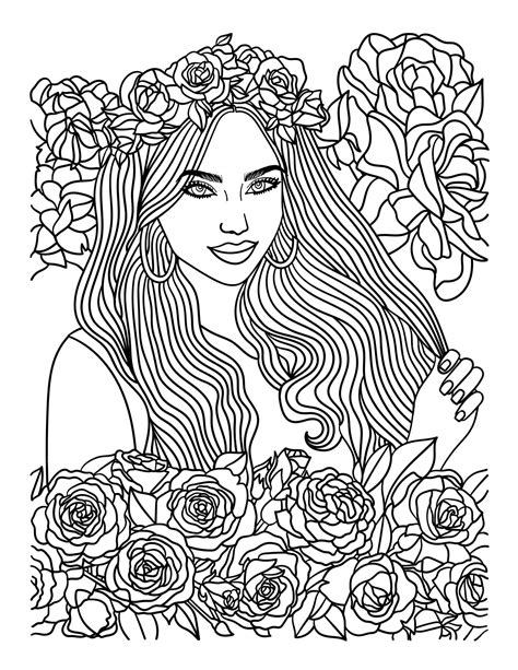 Premium Vector Asian Flower Girl Coloring Page For Adults