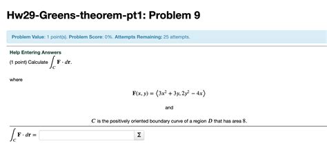 Solved Hw29 Greens Theorem Pt1 Problem 9 Problem Value 1