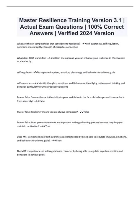 Master Resilience Training Version 31 Actual Exam Questions 100