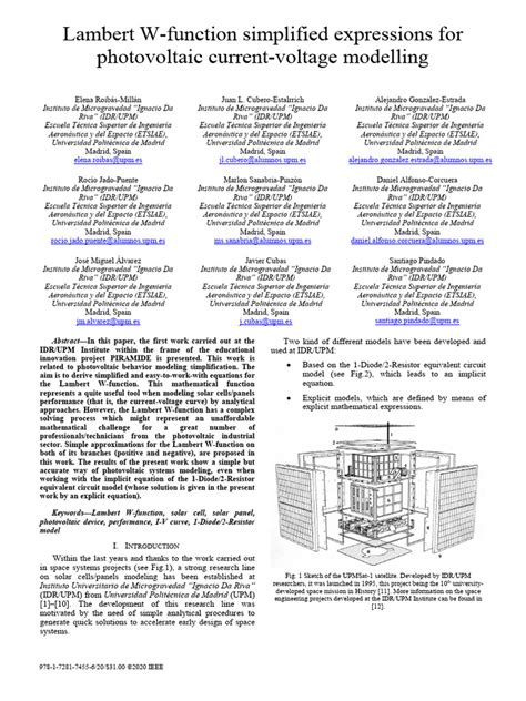 Lambert W Function Simplified Expressions For Pv I V Model Pdf