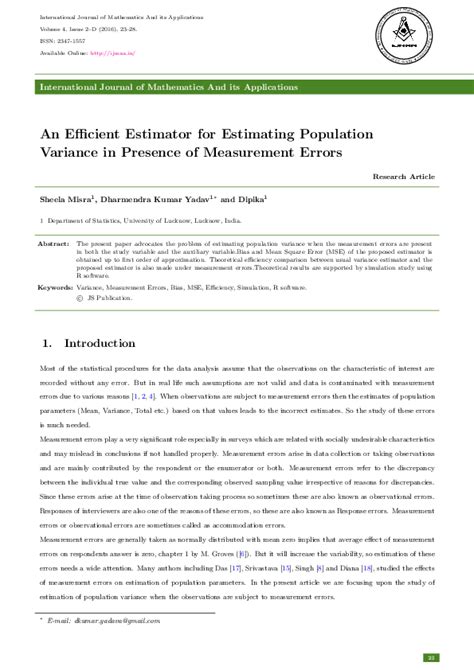 Pdf An Efficient Estimator For Estimating Population Variance In Presence Of Measurement Errors