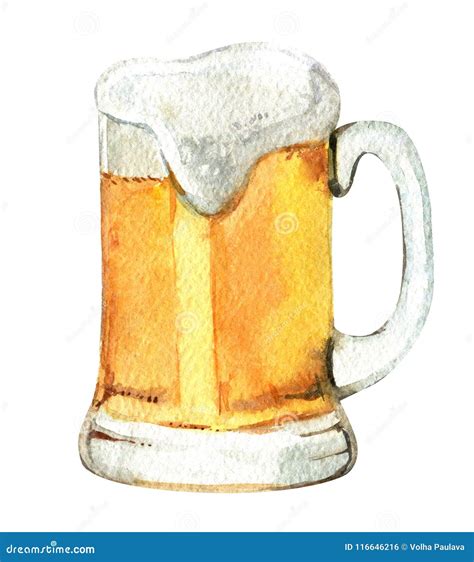Glass Of Beer Isolated On White Watercolor Illustration 116646216